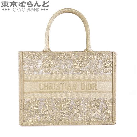 【楽天市場】【返品可】クリスチャンディオール Christian Dior ブックトート ミディアム ゴールド ファブリック Dレース