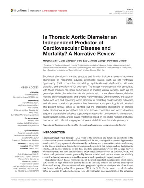 Pdf Is Thoracic Aortic Diameter An Independent Predictor Of