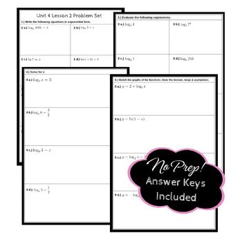 Precalculus Unit Lesson Logarithmic Functions Tpt
