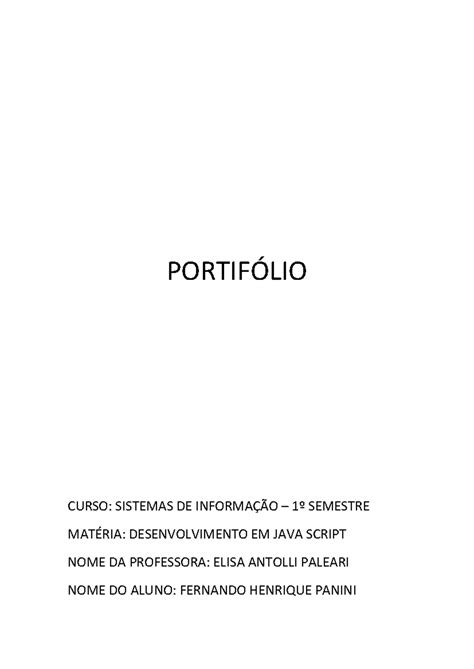 Portifólio Desenvolvimento Em Java Script PortifÓlio Curso Sistemas De InformaÇÃo 1º