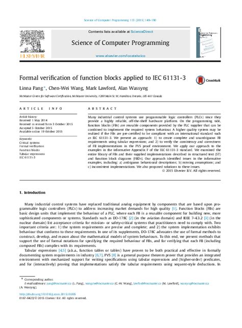 Pdf Formal Verification Of Function Blocks Applied To Iec 61131 3
