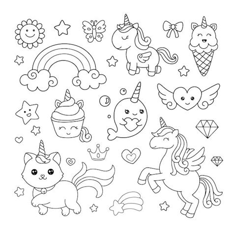 かわいい手描きのユニコーン落書きアイコンの塗り絵 プレミアムベクター Coloring Books Coloring Book Art Coloring Pages