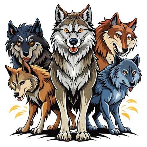 Four Wolves In A Cartoon Illustration Style Premium Ai Generated Vector