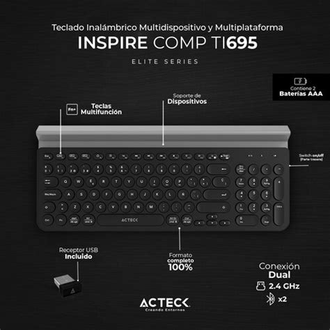 Teclado Multidispositivo Inspire Comp Ti695 24ghz Acteck Negro