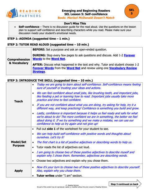 Sample Social Emotional Learning Sel Lesson Plans Reading Partners Volunteer Hub