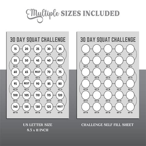 30 Day Squat Challenge Printable Squat Tracker Core Fitness Squat