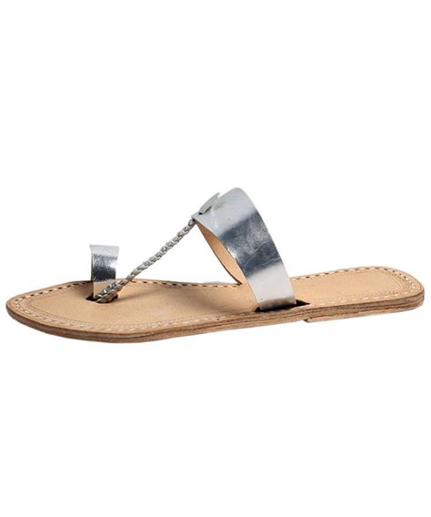 Handmade Authentic Genuine Leather Metallic Silver Ladies Kolhapuri
