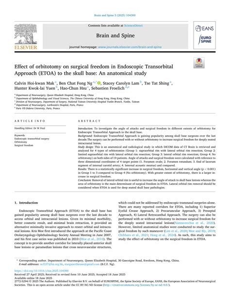 Pdf Effect Of Orbitotomy On Surgical Freedom In Endoscopic Transorbital Approach Etoa To The