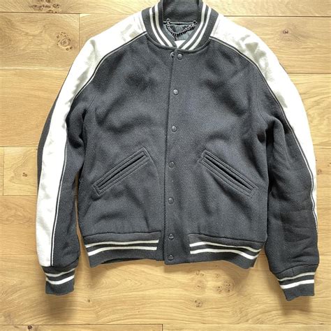 Sandro Mens Varsity Jacket In Black And Cream Worn Depop