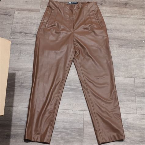 Zara Pants And Jumpsuits Zara Womens Brown Leather Skinny Pants