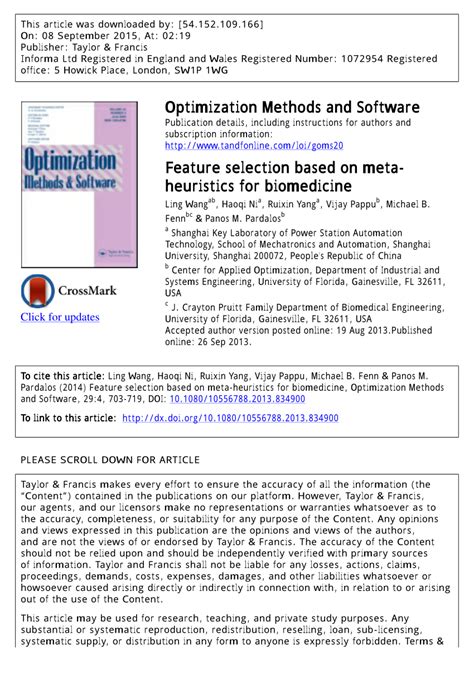 Pdf Feature Selection Based On Meta Heuristics For Biomedicine
