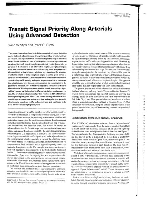 Fillable Online Transit Signal Priority Along Arterials Using Advanced