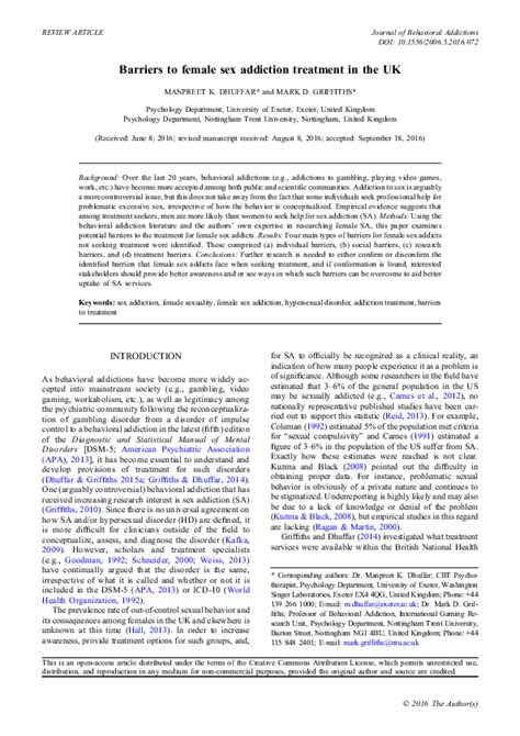 Pdf Barriers To Female Sex Addiction Treatment In The Uk