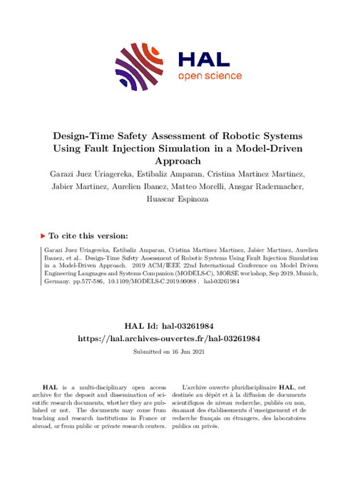 Pdf Design Time Safety Assessment Of Robotic Systems Using Fault