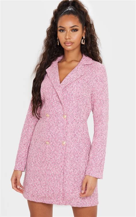 Pink Tweed Gold Button Blazer Dress Blazer Dress Blazer Buttons