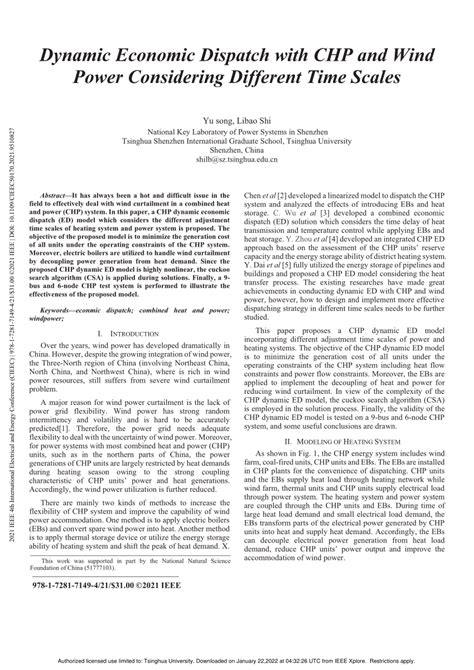 Pdf Dynamic Economic Dispatch With Chp And Wind Power Considering