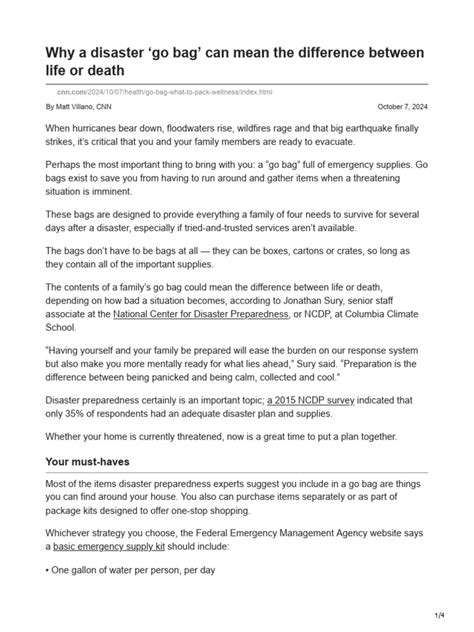 Why A Disaster Go Bag Can Mean The Difference Between Life Or Death Pdf