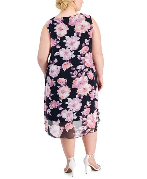 Connected Plus Size Sleeveless Printed Overlay Dress Macys