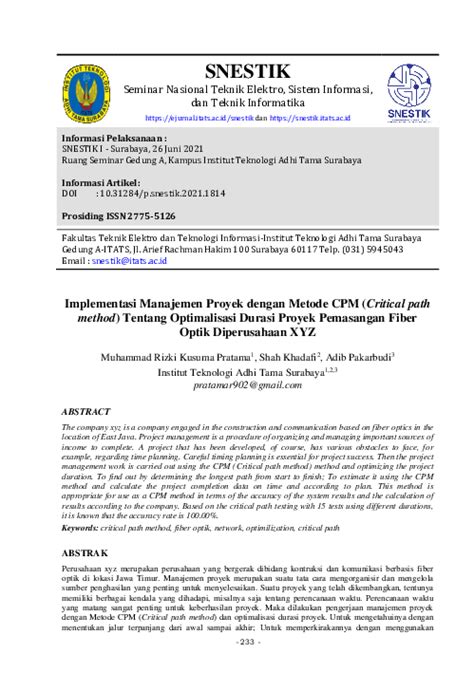 Pdf Implementasi Manajemen Proyek Dengan Metode Cpm Critical Path Method Tentang