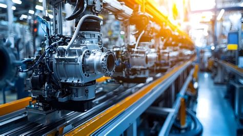 Efficient Engine Assembly Line In Modern Manufacturing Facility Premium Ai Generated Image