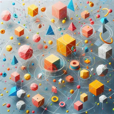 Complex Network Of Interconnected Geometric Shapes Representing Abstract Data Analysis Stock