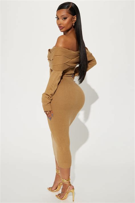 Vivien Sweater Midi Dress Tan Fashion Nova