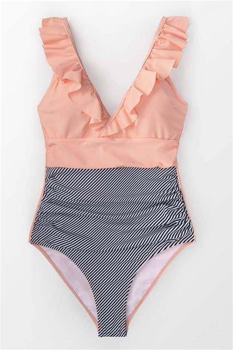 Peach Color One Piece Swimsuit One Piece Swimsuit