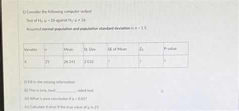 Solved 1 Consider The Following Computer Output Test Of