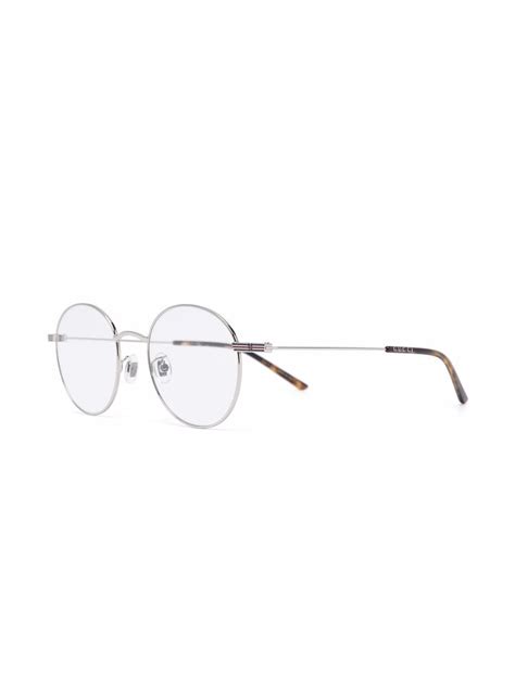 Gucci Eyewear Oval Round Frame Glasses Silver Farfetch Uk