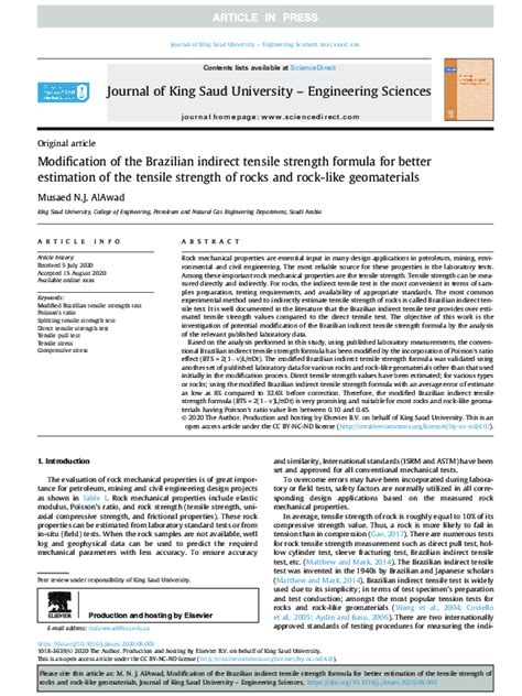 Pdf Modification Of The Brazilian Indirect Tensile Strength Formula For Better Estimation Of