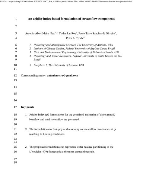 Pdf An Aridity Index Based Formulation Of Streamflow Components