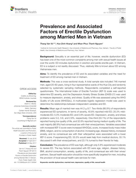 Pdf Prevalence And Associated Factors Of Erectile Dysfunction Among