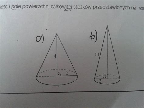 Oblicz objętość i pole powierzchni całkowitej stożków przedstawionych