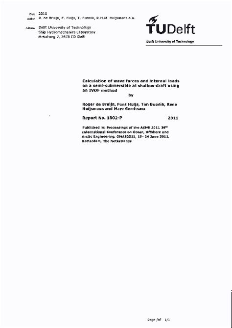 pdf calculation of wave forces and internal loads on a semi