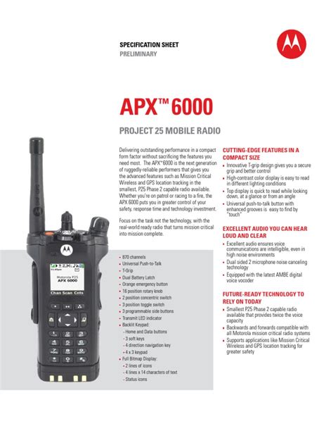 Apx 6000 Spec Sheet Radio Electrical Engineering