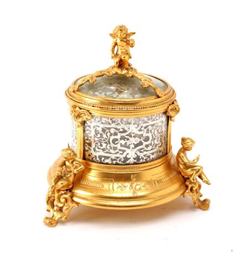 Bonhams A 19th Century Gilt Brass And Glass Inkwell