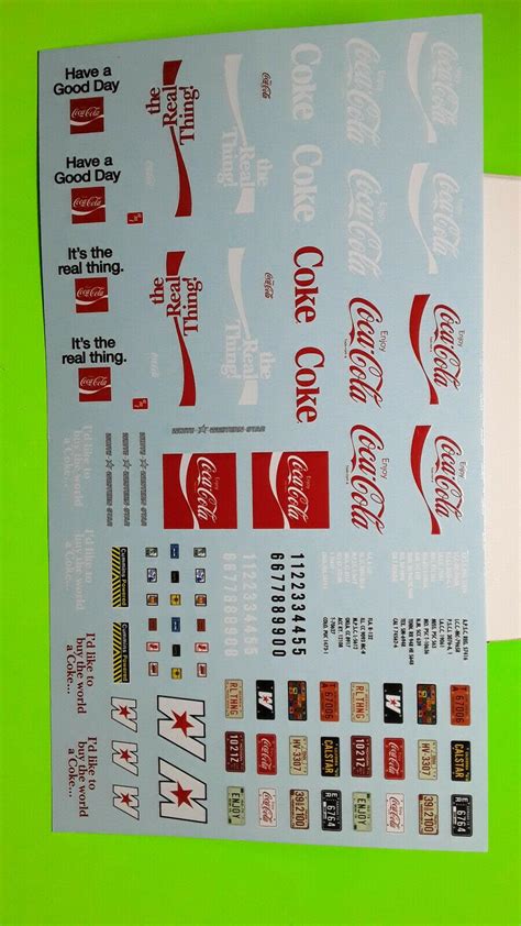 White Western Star 1 25 Coke Coca Cola Waterslide Decal Sheet License