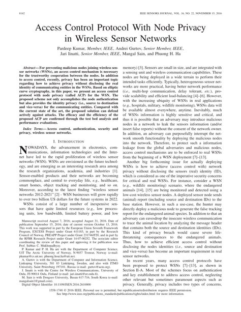 Pdf Access Control Protocol With Node Privacy In Wireless Sensor Networks