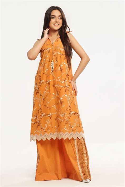 Orange 2 Piece Unstitched Lawn Shirt For Women Gul Ahmed