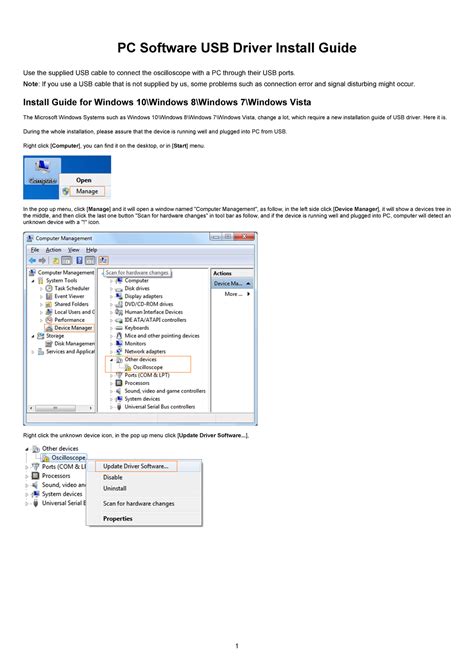 USB Driver Install Guide V PC Software USB Driver Install Guide Use The Supplied USB Cable To