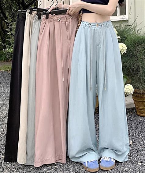 캣스트릿 무료배송 찰랑핀턱 스트링 와이드 슬랙스팬츠 블랙핑크블루베이지그린 봄여름 바지 치마