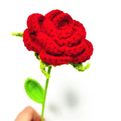 뜨개꽃다발 손 뜨개질 꽃다발 완료 수제 크로셰 붉은 장미 꽃 인조 코튼 홈 장식 웨딩 부케 맞춤형 티몬