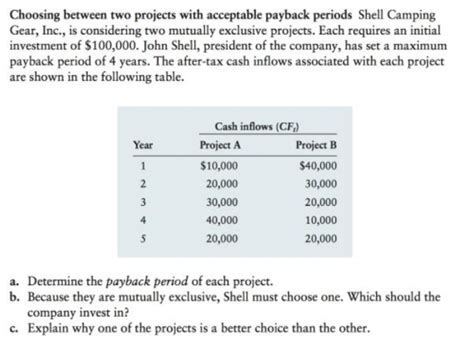 Solved Choosing Between Two Projects With Acceptable Payback