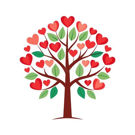 Stylized Tree With Heart Shaped Leaves Symbolizing Love And Growth