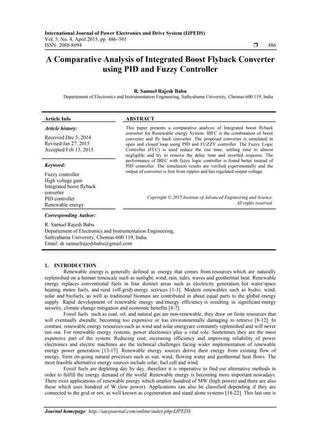 A Comparative Analysis Of Integrated Boost Flyback Converter Using Pid