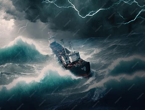 Premium Ai Image Cargo Ship With Containers On Deck In Storm Sea And