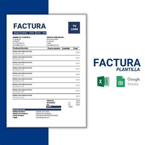 Plantilla Factura Formal Excel Azul Oscuro En Español Etsy España