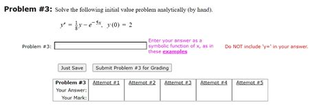 Solvedproblem 3 Solve The Following Initial Value Problem Analytically By Hand Jy E Sx 0