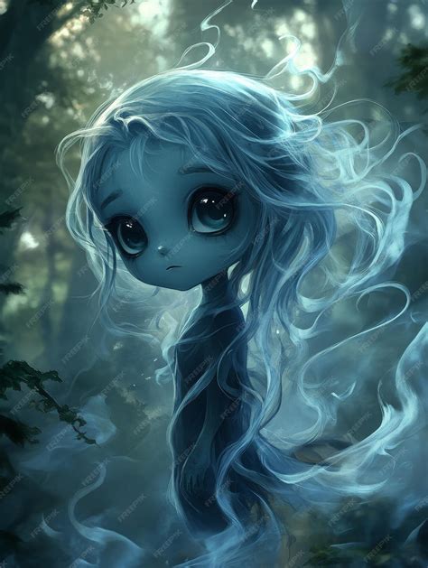 Melancholic Chibi Banshee Floating Through A Misty Forest With Ethereal