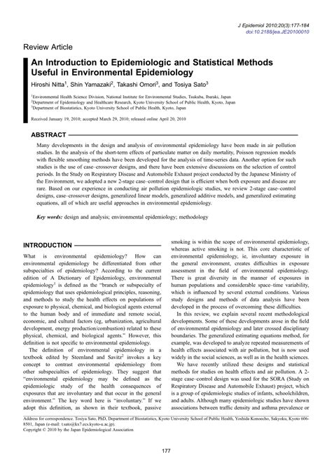 Pdf An Introduction To Epidemiologic And Statistical Methods Useful In Environmental Epidemiology